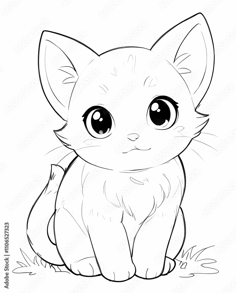 Fun Kitty Coloring Page with Simple Line Art for Kids to Have Creative ...