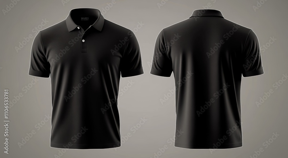 Black polo shirt front and back views Stock Illustration | Adobe Stock