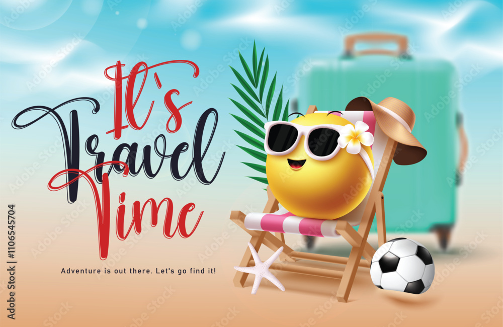 Travel time emoji clipart design. Travel time text with cute emoji ...