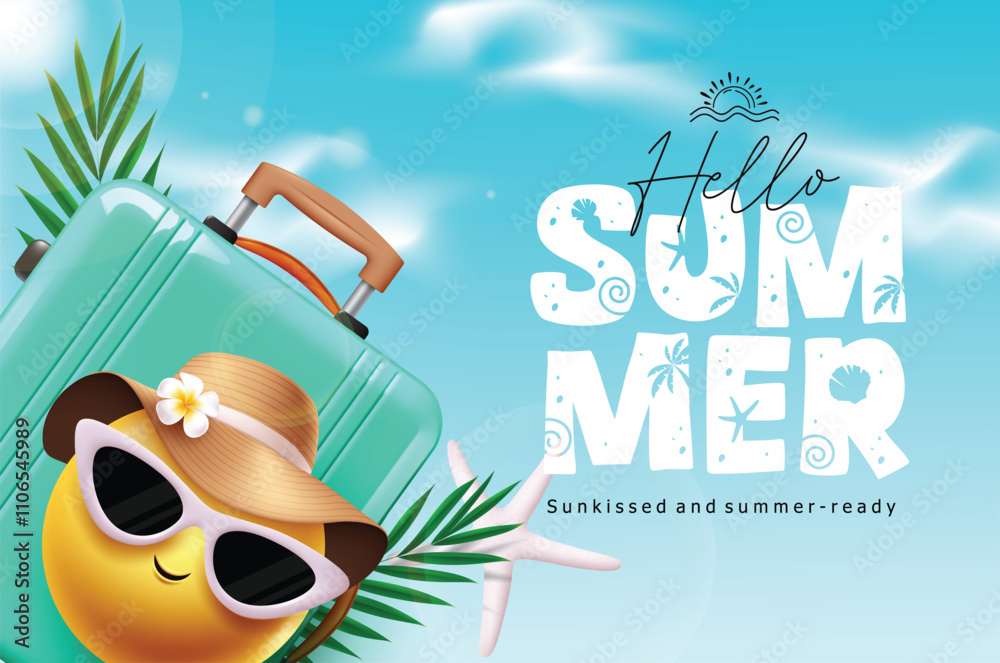 Vector de Stock Emoji hello summer clipart design. Summer greeting text ...