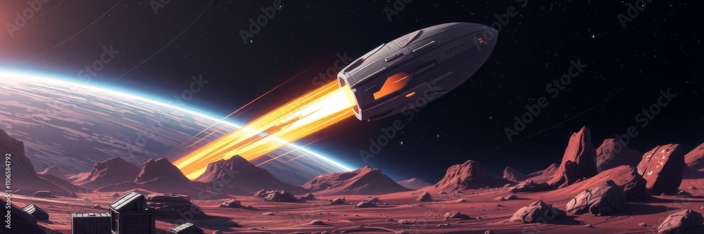 Alien planet with futuristic style, meteor crafter video game concept ...