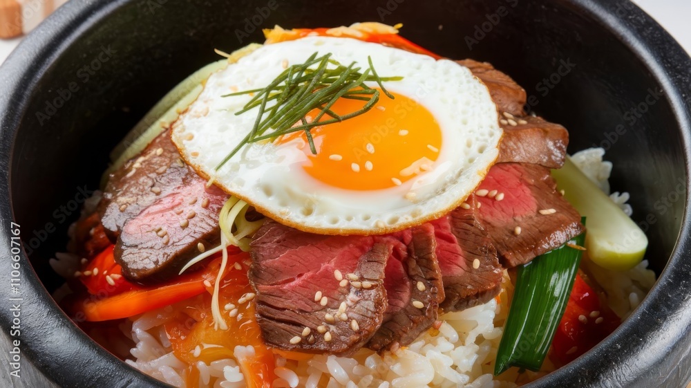 Classic Spicy Korean Bibimbap with Fresh Rice, Egg, and Tender Beef ...