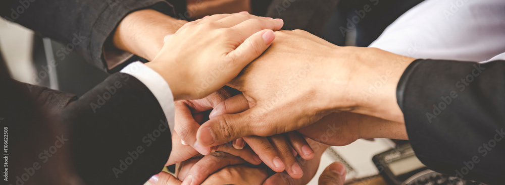 Banner diversity solidarity team multiethnic Partners hands together ...