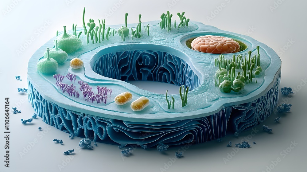 Stock-Illustration „3D model of a eukaryotic cell, showcasing ...