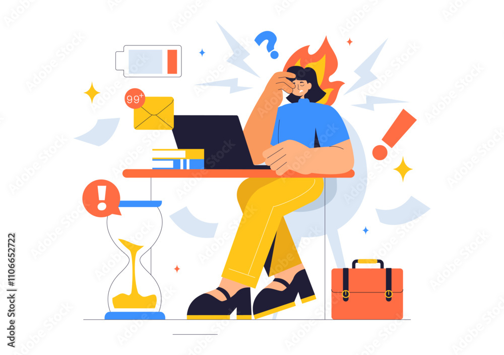 Work Burnout Prevention Vector Illustration Highlighting Emotional ...