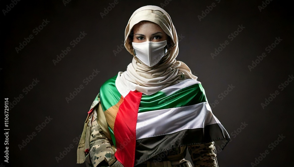 generative AI. Arabic soldier covers his body with the United Arab ...