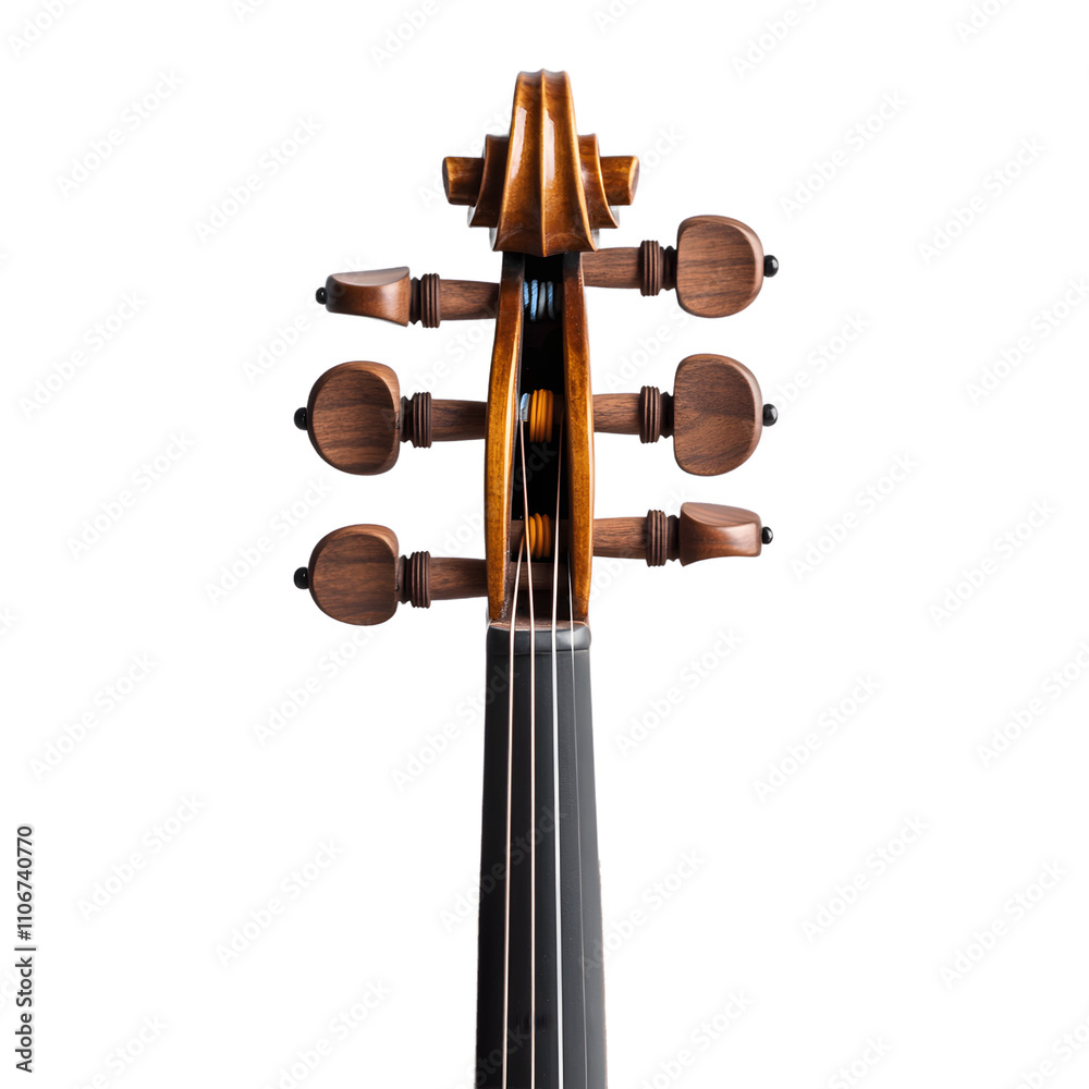 A close-up showcases the meticulously crafted scroll and pegbox of a ...