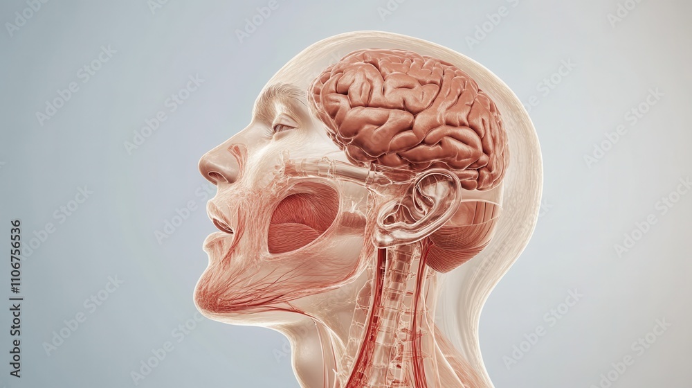 Modern medical illustration of a head profile showing nasal cavity ...