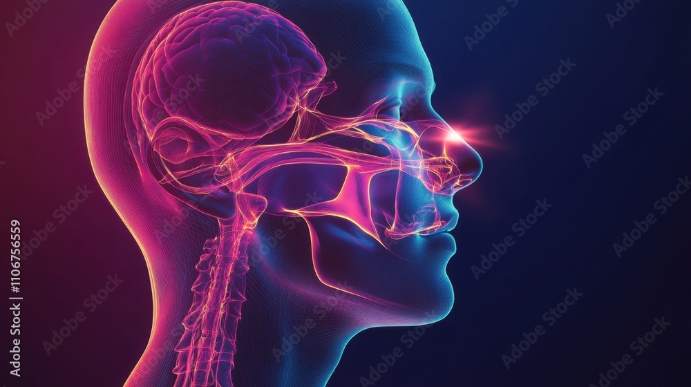 Modern medical illustration of a head profile showing nasal cavity ...