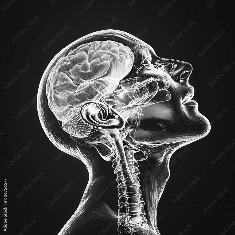 Modern medical illustration of a head profile showing nasal cavity ...