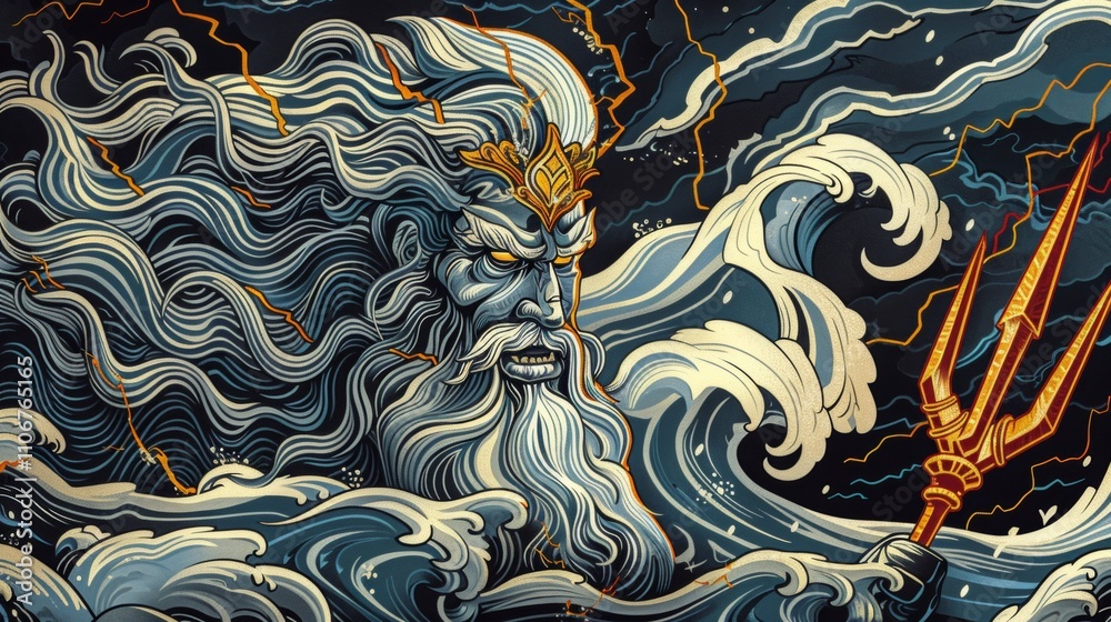 Majestic Poseidon: God of the Sea, Master of the Waves, Intricate ...