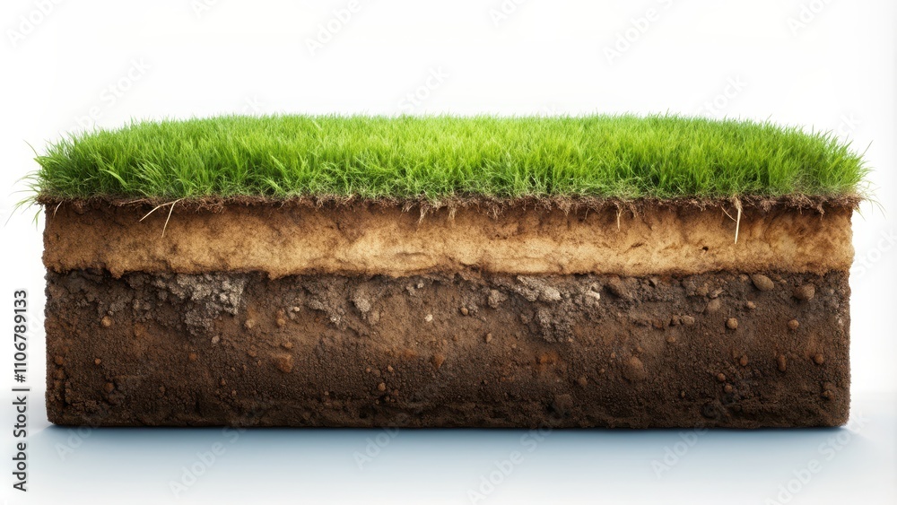 Underground soil cross section with grass on top, underground, soil ...