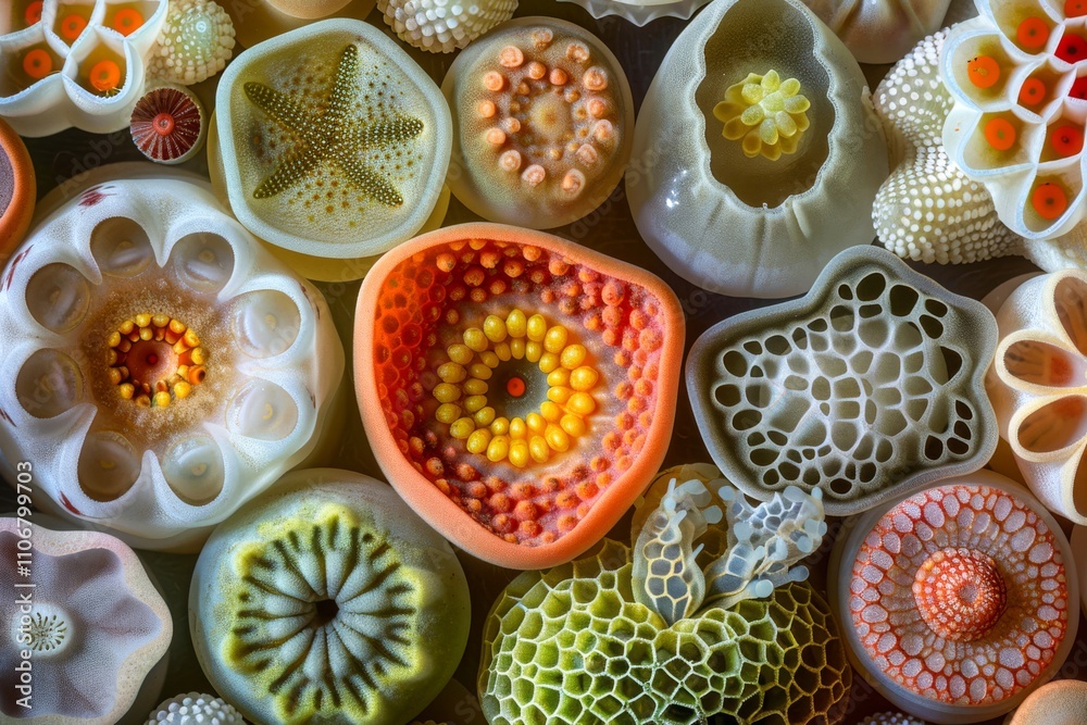 Varied Shapes: A detailed image of different shapes and sizes of pollen ...