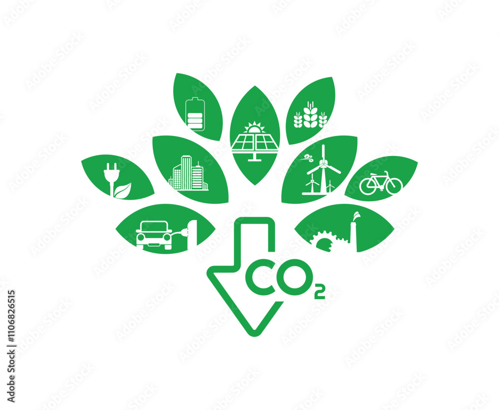 reducing CO2 emissions to stop climate change. green energy background ...