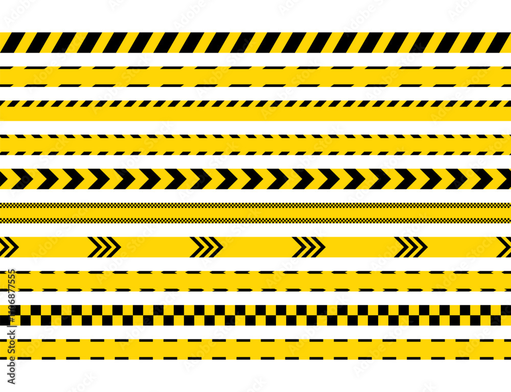 Warning barrier ribbons for danger places. Do not cross tapes. Danger ...