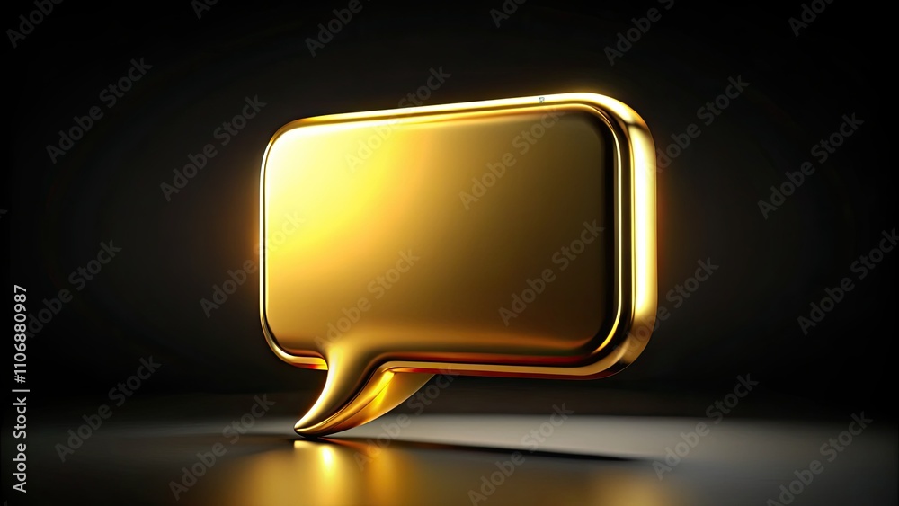 Golden 3D Speech Bubble, Metallic Gold Text, Black Background, Luxury ...