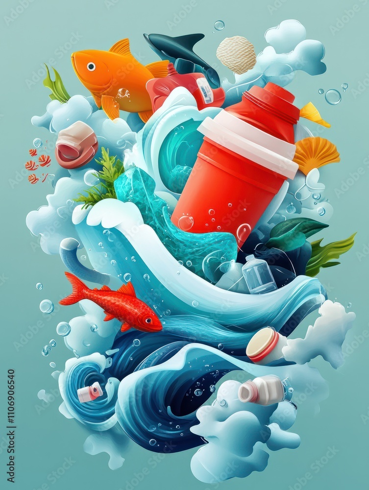 Plastic pollution abstract concept vector illustration. Plastic ocean ...