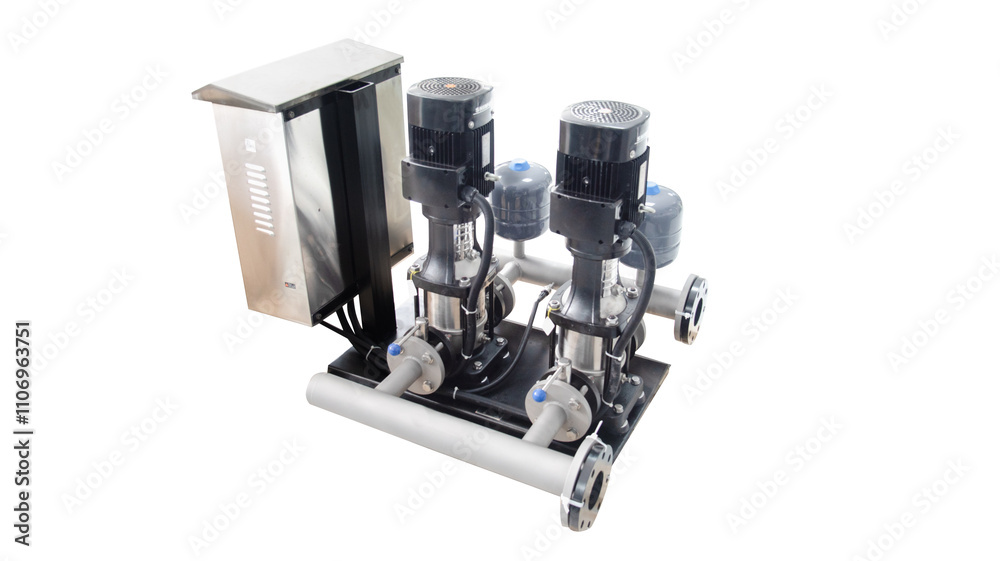 water pumping system vertical pump two pumps white background separator ...