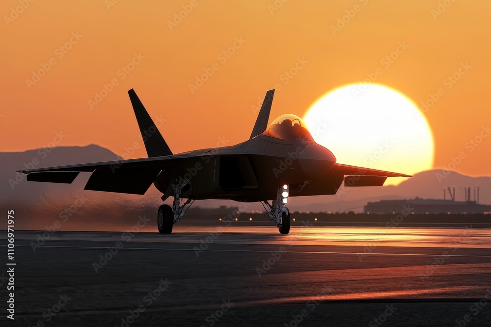 Majestic Fighter Jet Taking Off Against a Vibrant Sunset Sky ...