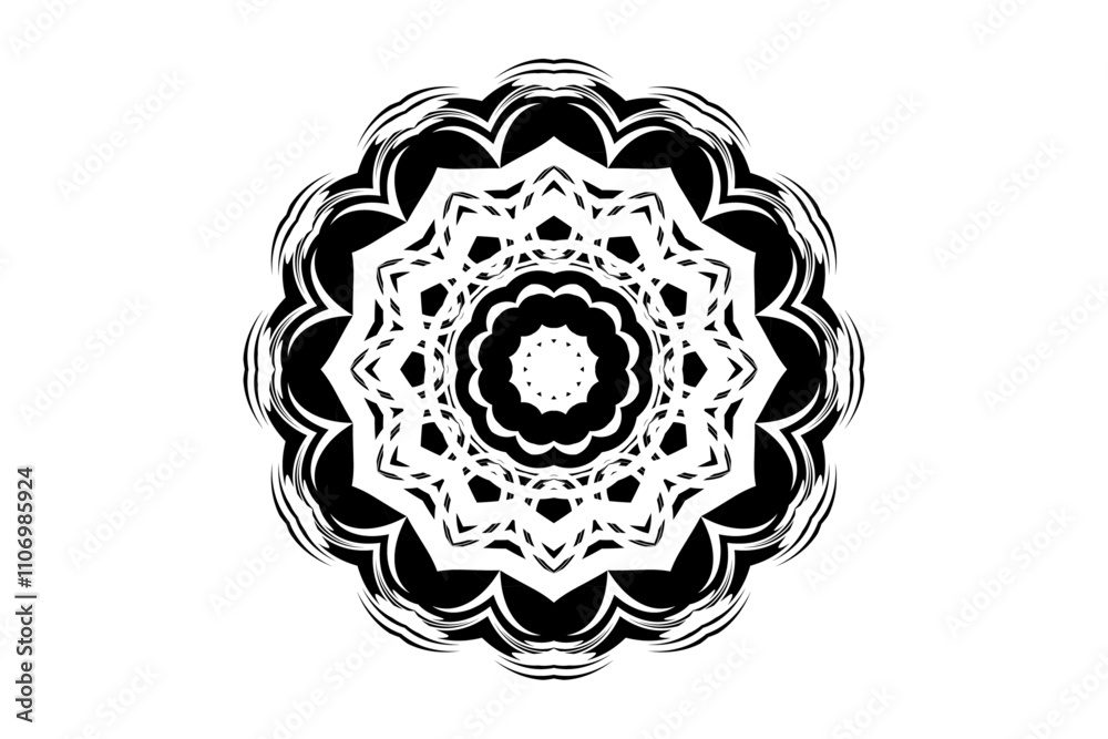 Monochromatic Mandala Art Featuring Radiating Shapes and Symmetry Stock ...