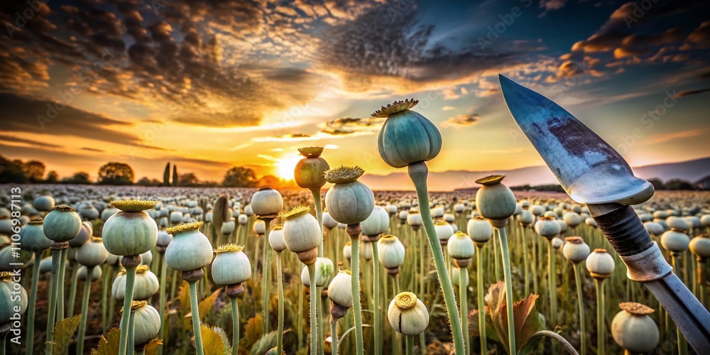 Long Exposure of a Detailed Scene Showing the Cutting of Poppy Heads ...