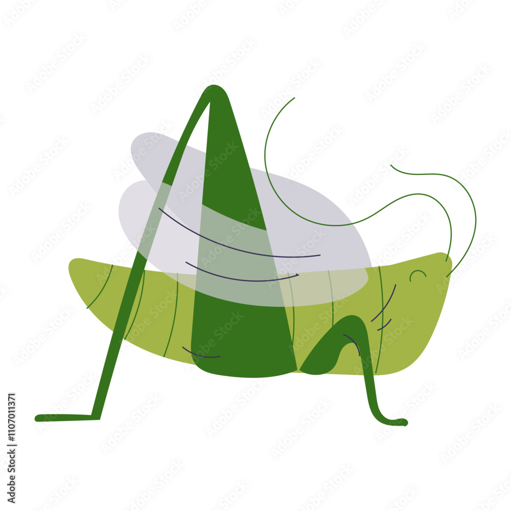 Happy Cute Grasshopper Cartoon Flat Illustration Stock Vector | Adobe Stock