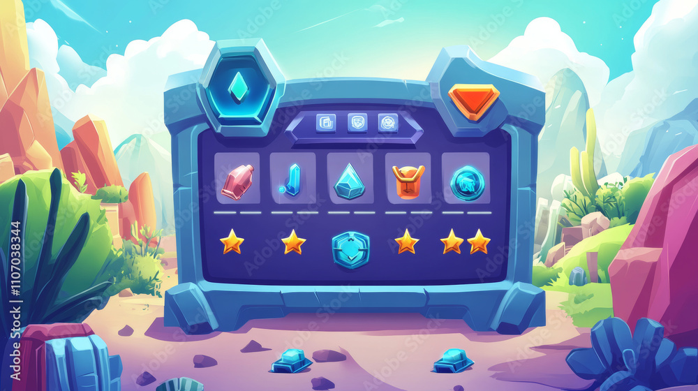 Game interface, popup menu, win and lose windows. Cartoon user ui panel ...