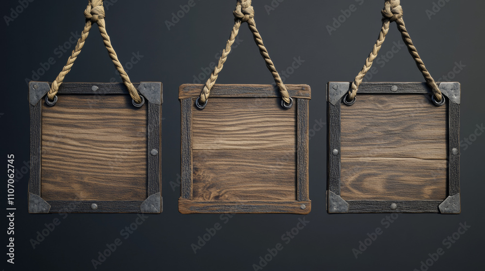 Ilustración de Stock Wooden boards metal frame hang on ropes set ...