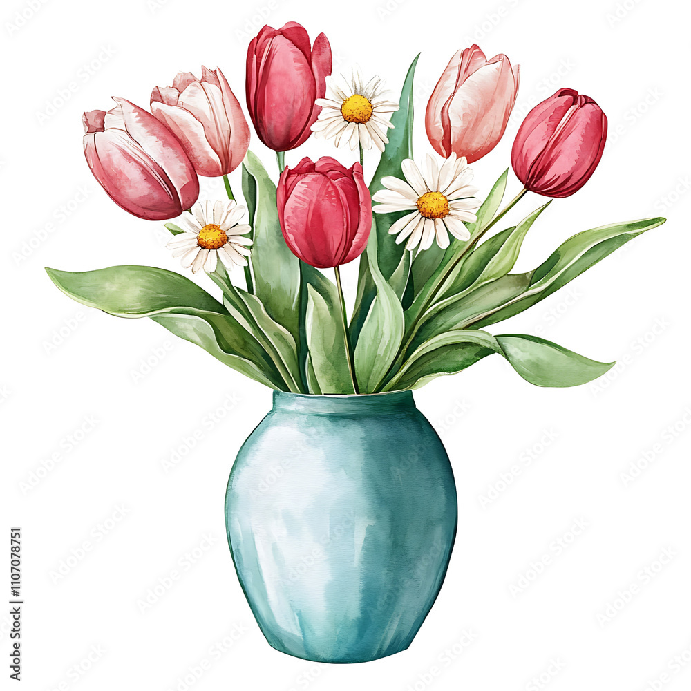 Cute watercolor flower vase clip art isolated on white background ...