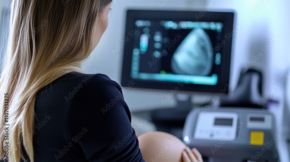 A fertility specialist conducting an ultrasound scan on a pregnant ...