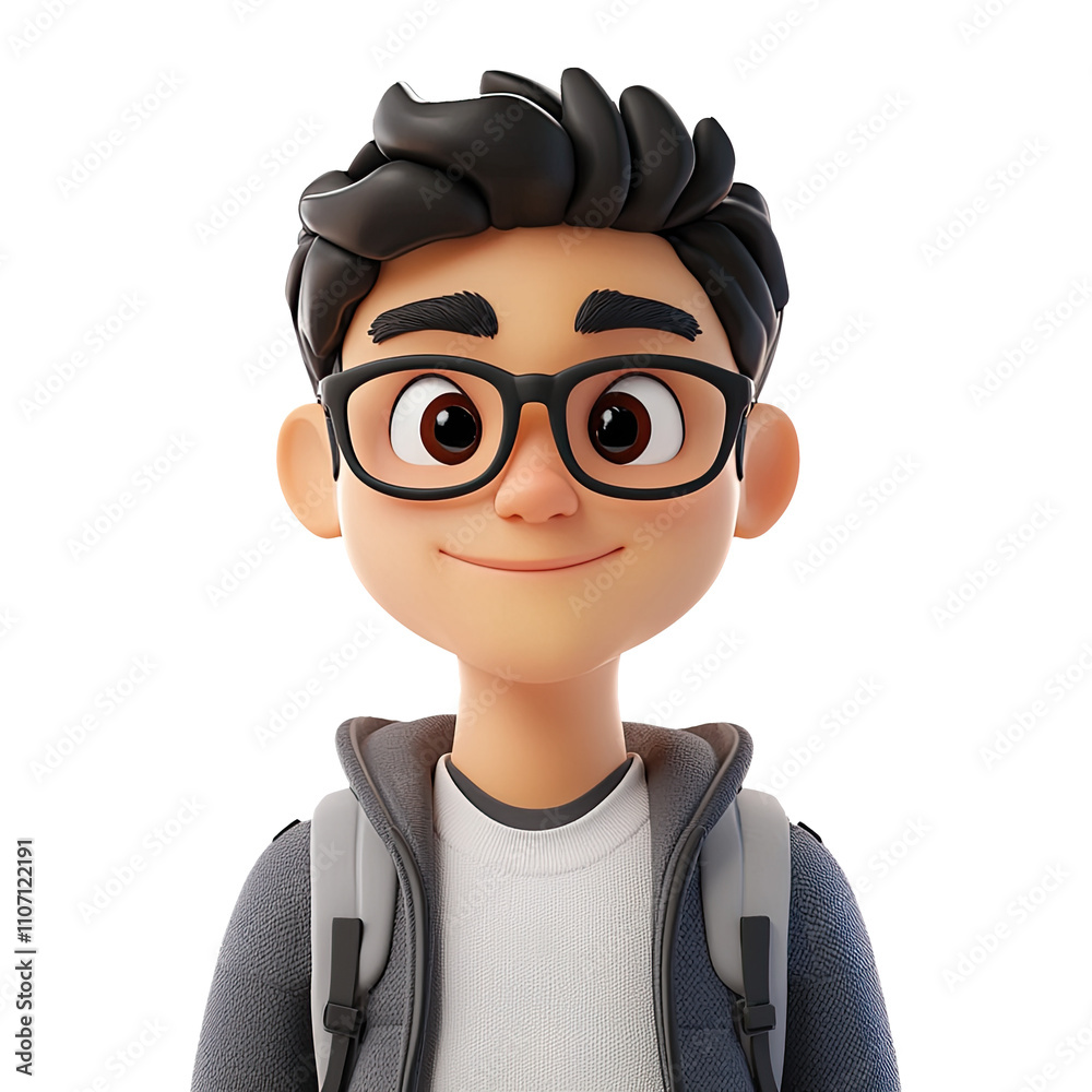 Cute Cartoon Boy Student Character On Transparent Background