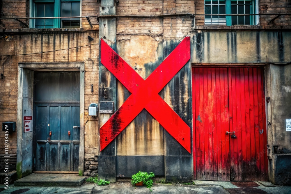 A striking red warning symbol displayed on a building signifies no ...