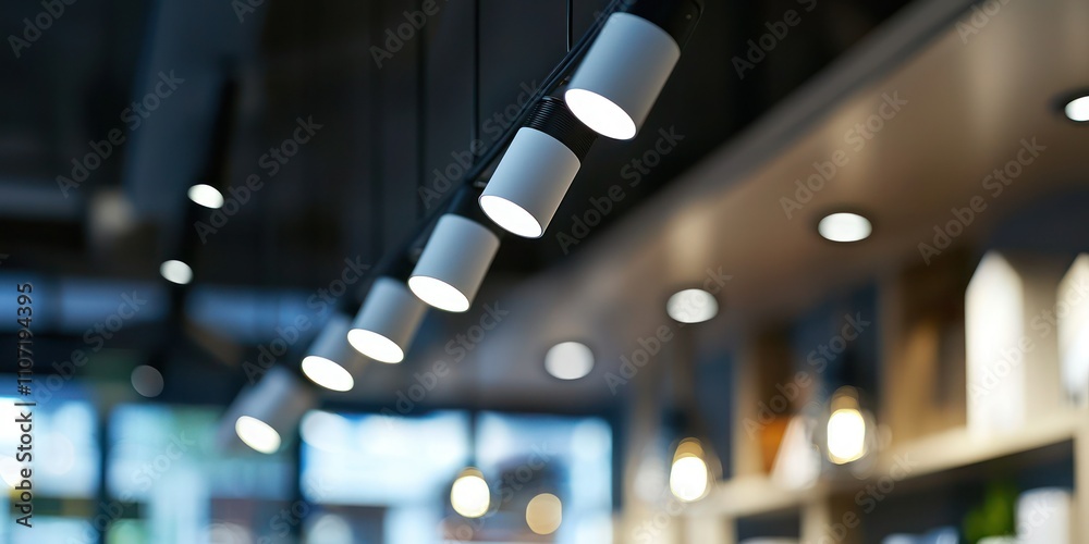 A modern track lighting mockup installed on a ceiling in a retail space ...