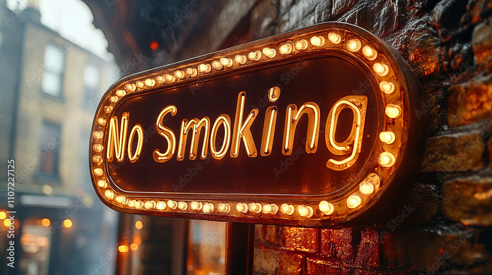 glowing No Smoking sign in public area, symbolizing smoke free ...