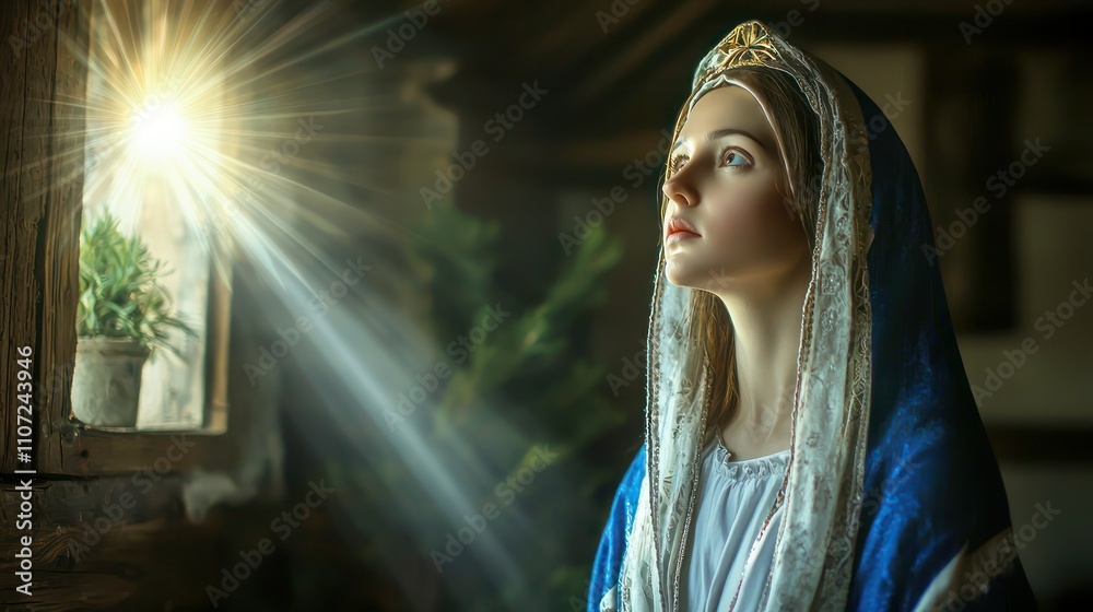 Foto de Stock The Annunciation: The Virgin Mary in a humble home ...