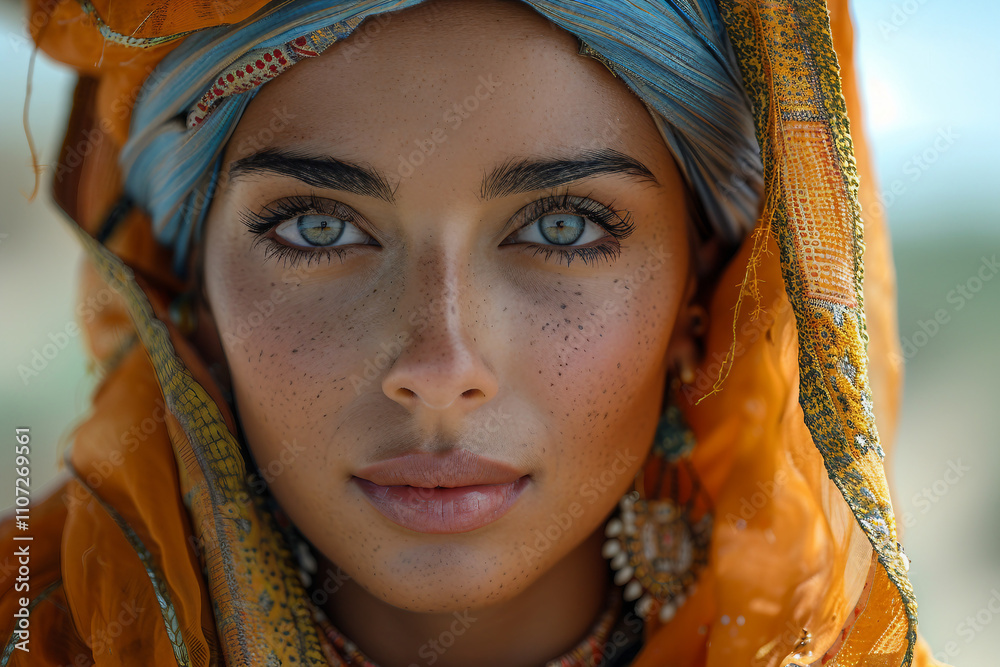 Generative AI Portrait of Arabian Woman in Traditional Veil in Desert ...