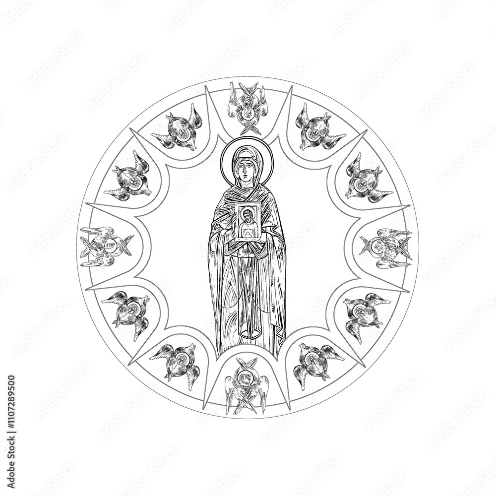 Saint Parascheva of the Balkans (name english) sky round dome with 4 ...