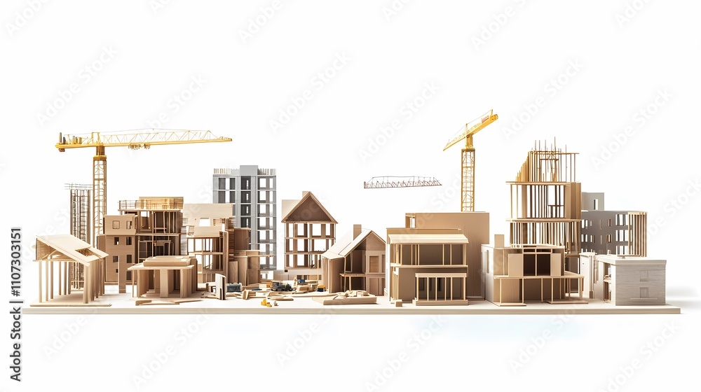 Construction Site Model Featuring Various Building Structures and ...