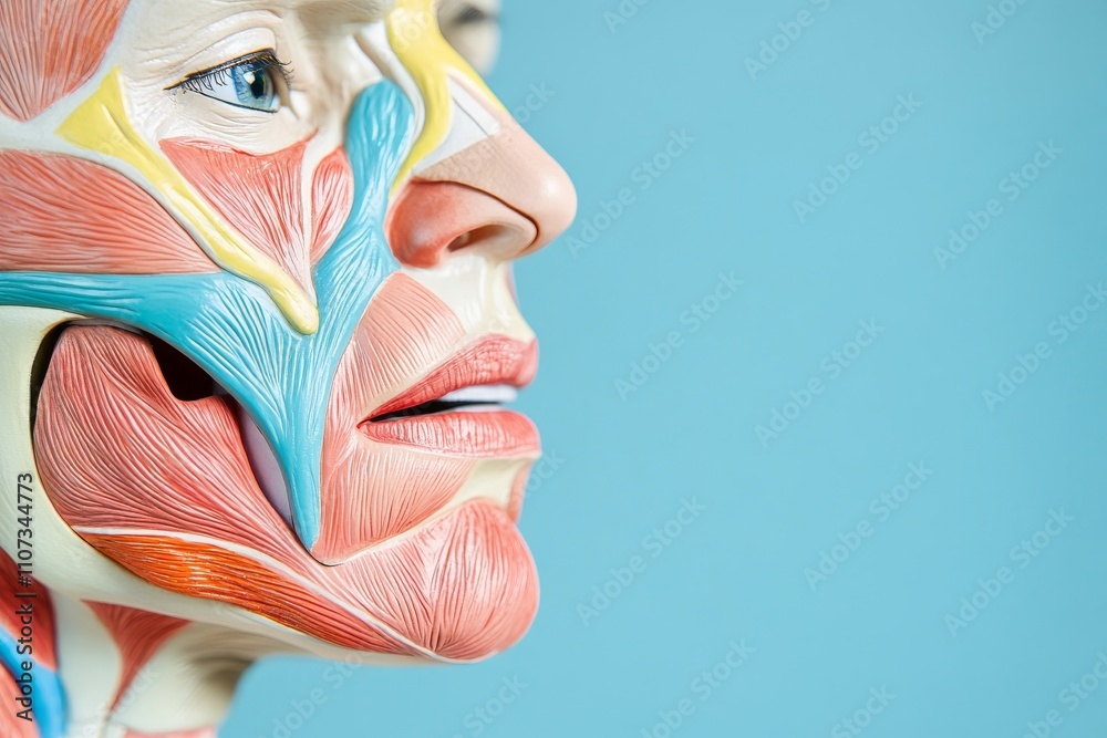 Anatomical model of human facial muscles and structures. otolaryngology ...