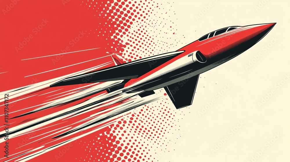 pop art inspired paper plane design, comic book style motion lines ...