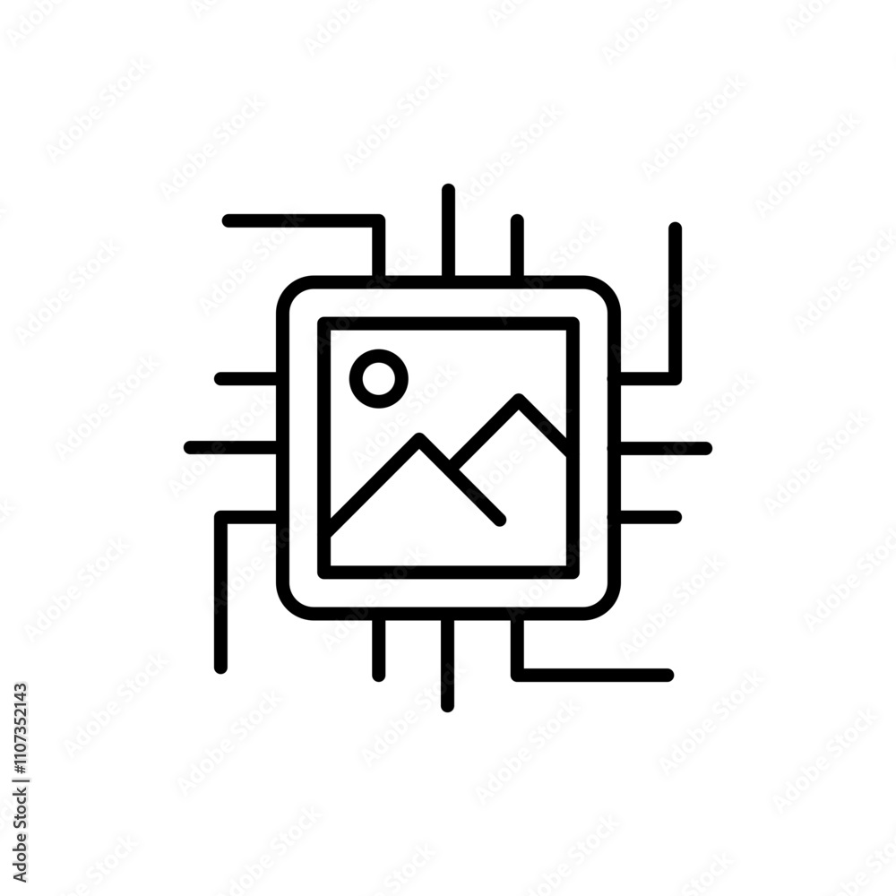 Ai image generator outline icons, minimalist vector illustration ...