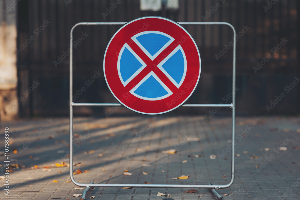 Traffic signs stop is prohibited and the evacuation of cars. No parking ...