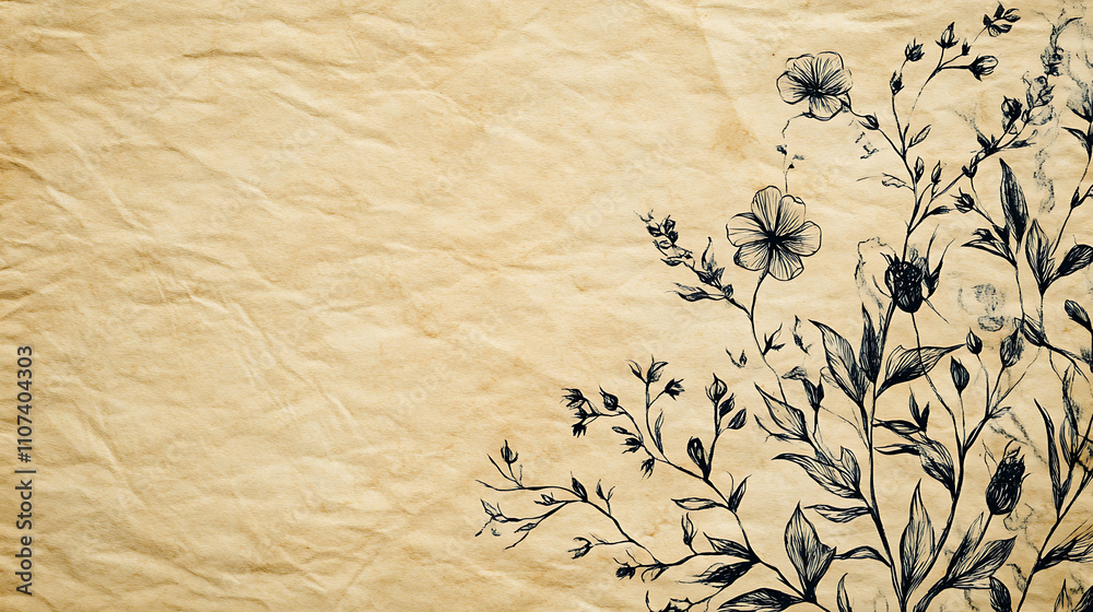 old paper background with flowers Stock Illustration | Adobe Stock