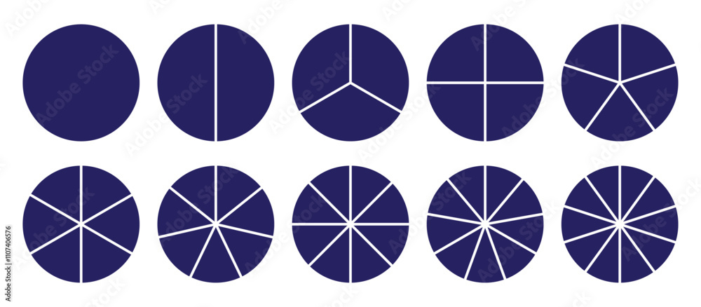 Infographic icons circles set divided radius in navy blue color vector ...