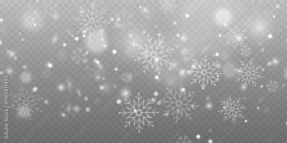Realistic falling snow with snowflakes and clouds. Vector heavy ...