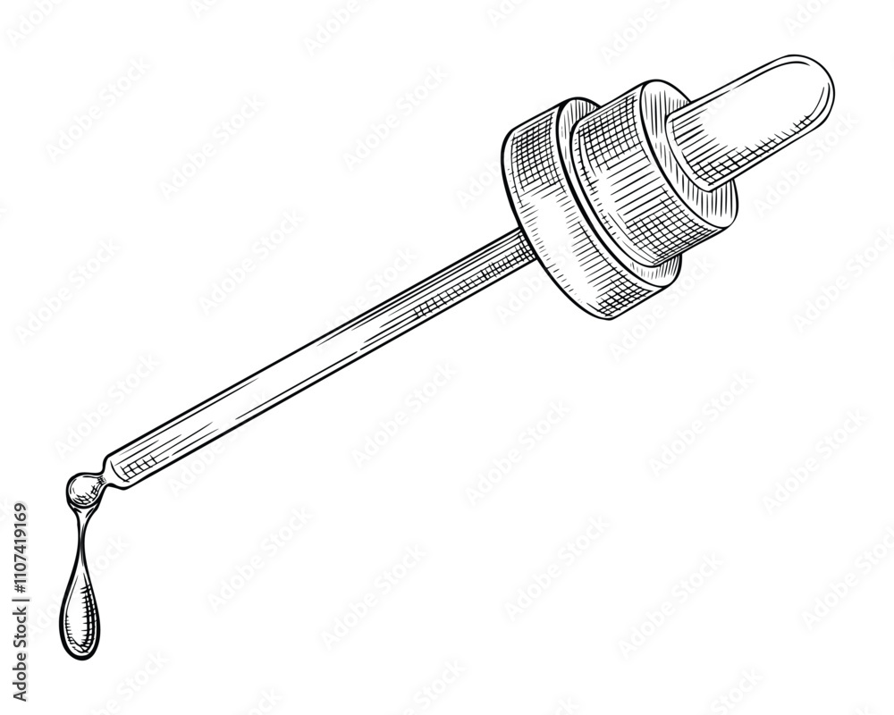 Line art of a dropper releasing a liquid droplet. Vector illustration ...