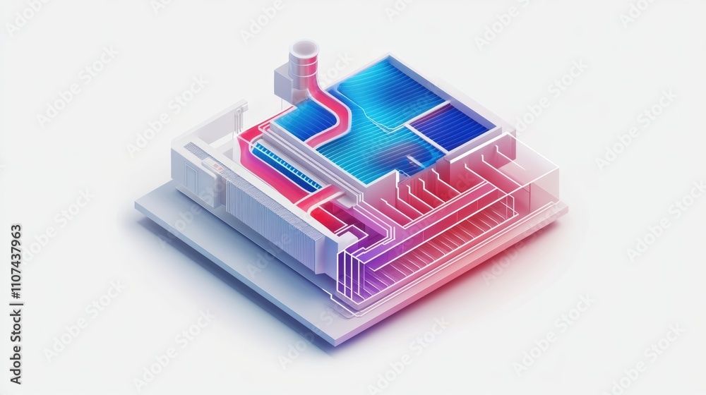 Cutaway graphic of heat pump system with temperature flow illustration ...