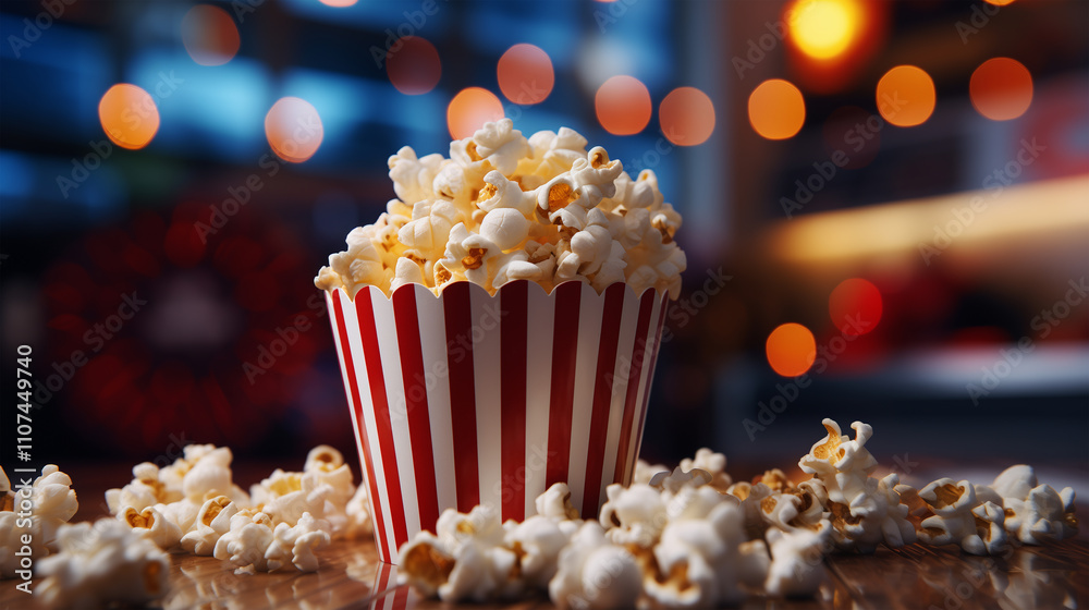 Popcorn on a blurred living room background, The concept of watching a ...