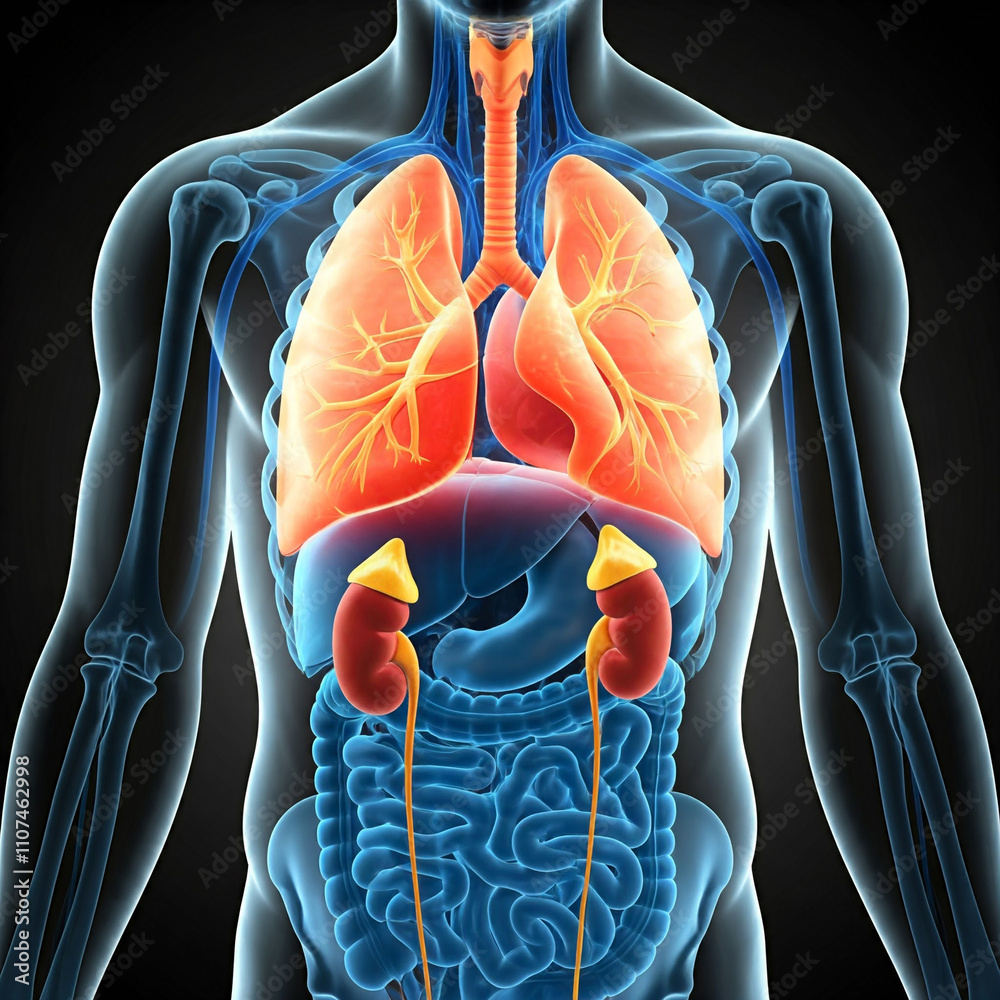 Anatomical Diagram of Lungs and Kidneys: Vibrant Medical Illustration ...