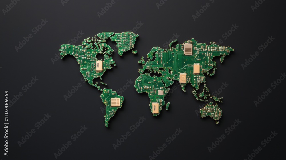 E-waste awareness circuit board map of the world technology art digital ...